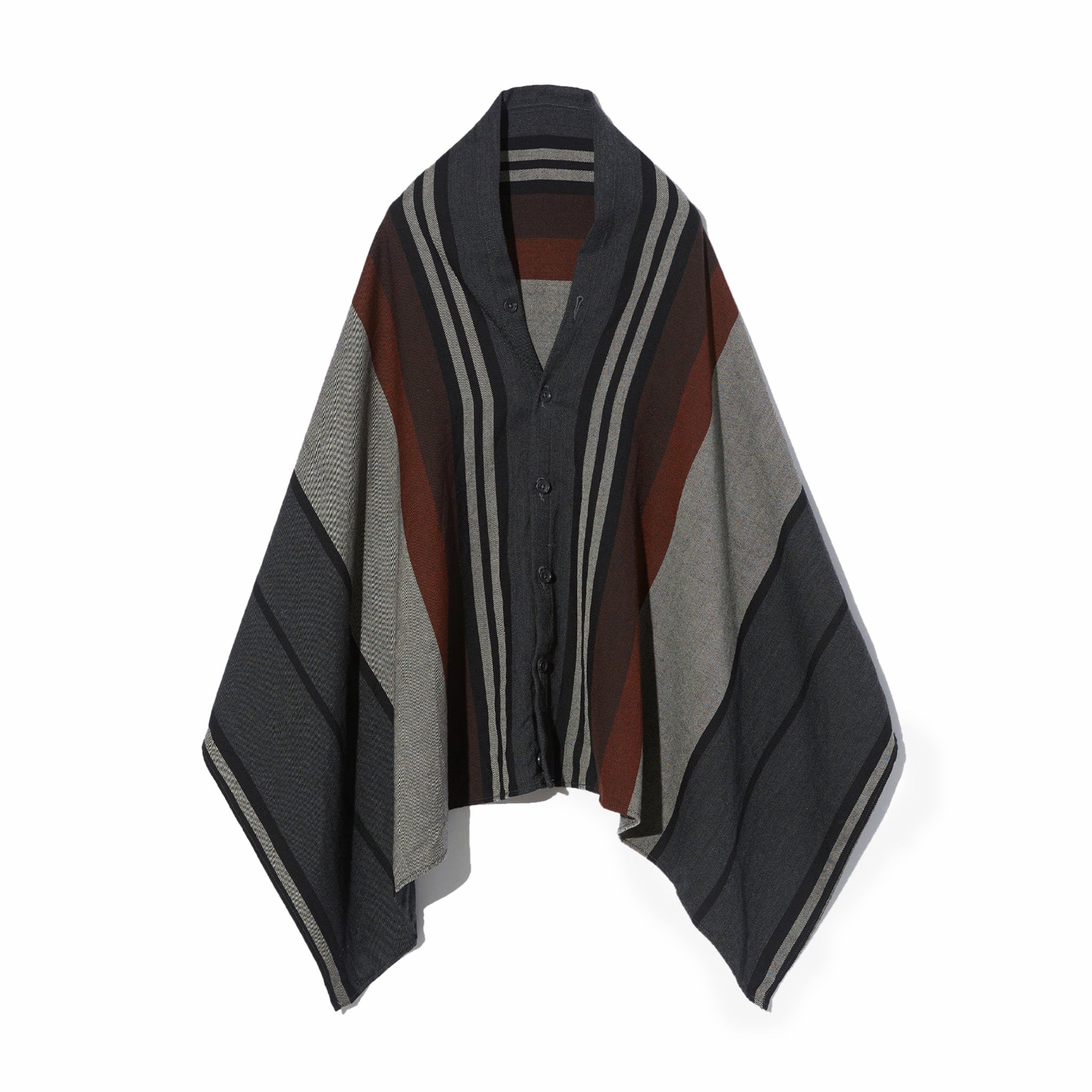 Engineered Garments Button Shawl - Multi Color Wide Stripe Worsted Woo ...
