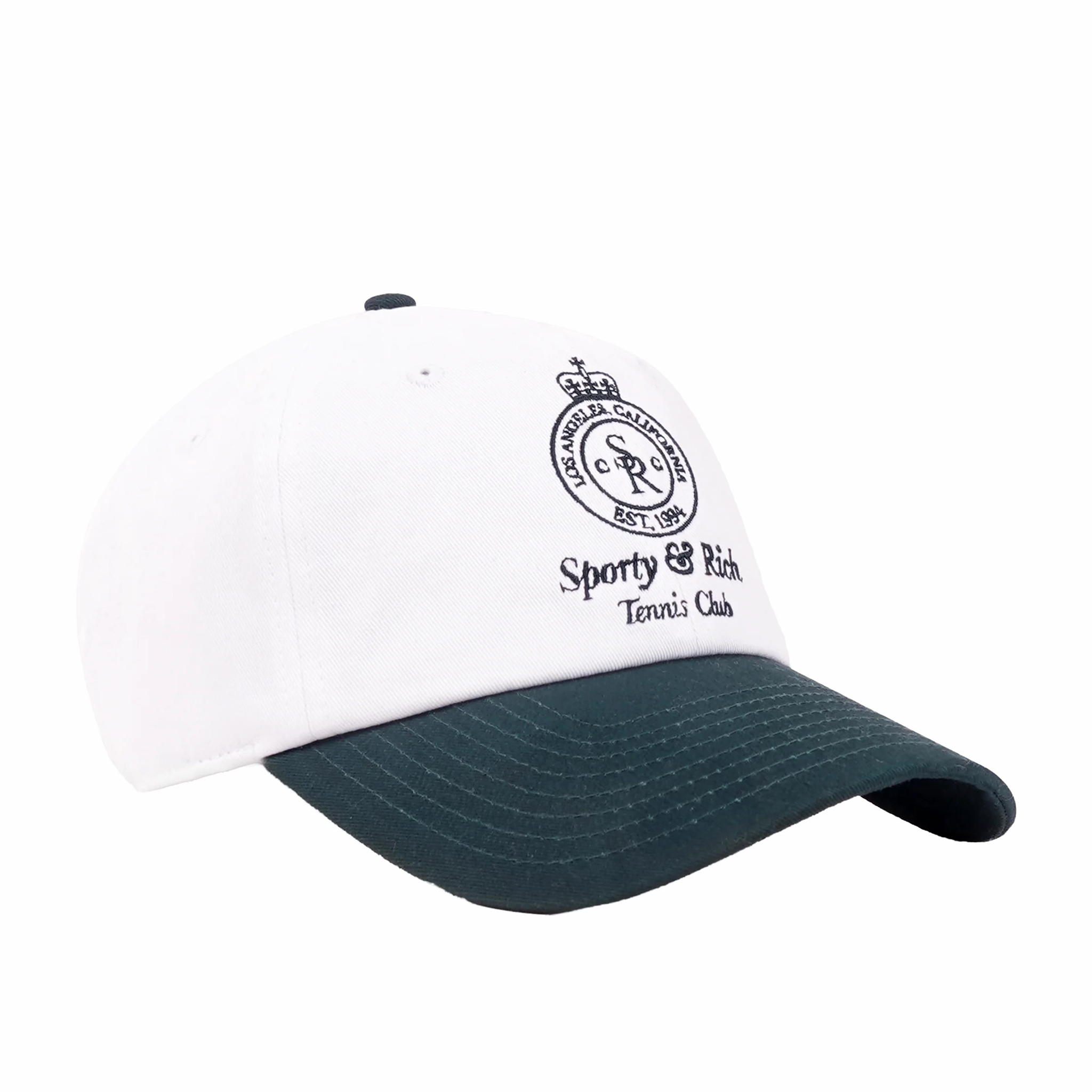 Sporty & Rich Crown Tennis Hat (White/Forest) – August